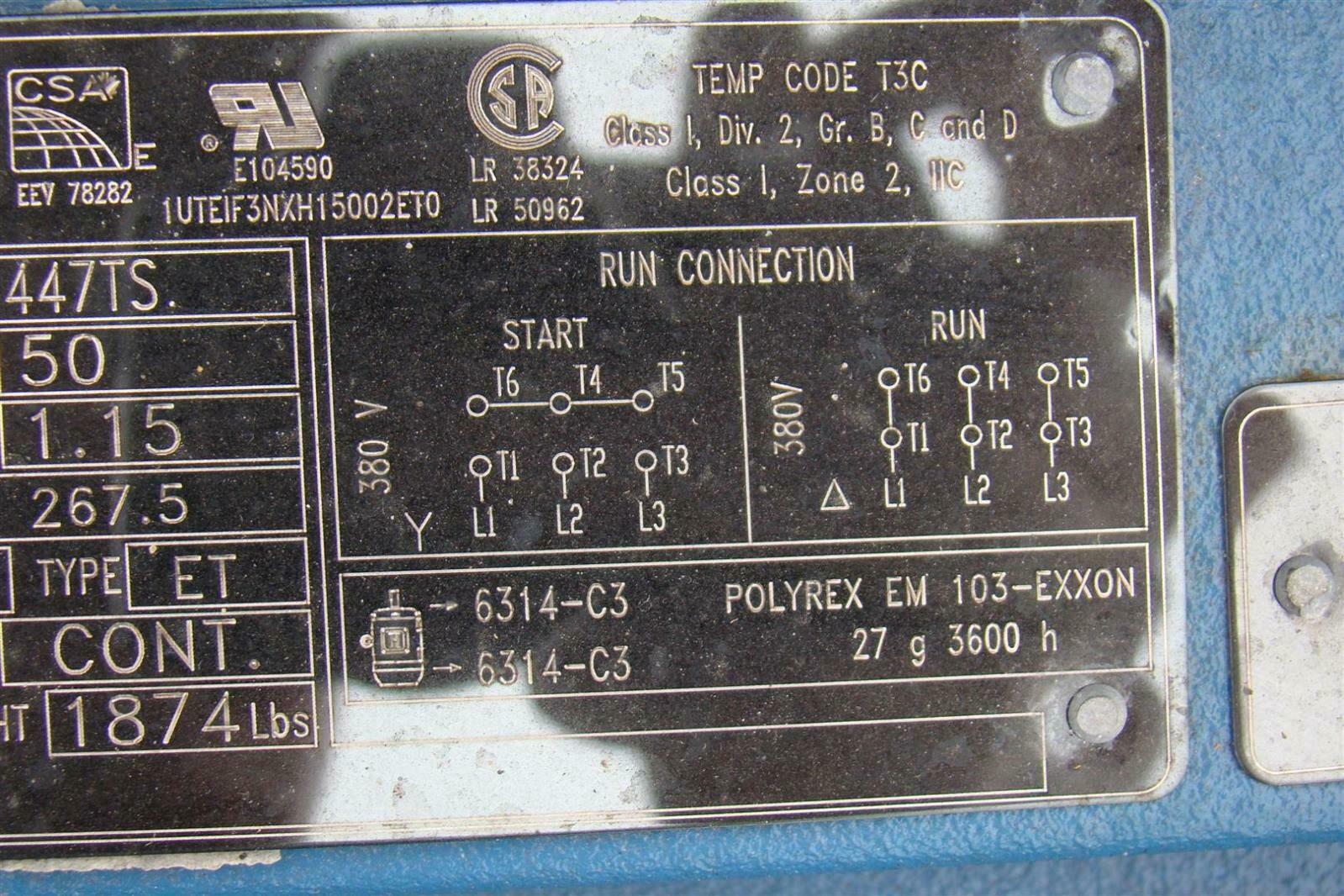 Weg W21 Motor 3PH 150HP 380V 232.6A 2965Rpm Z000198359 Z15030EP3J051111 ...