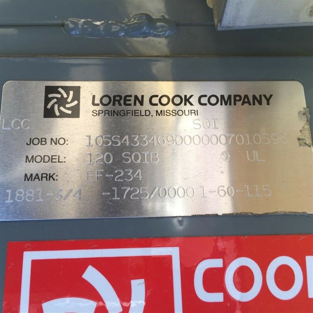 Loren Cook Square Inline Fan .75HP, 115v , 120 SQIB | eBay