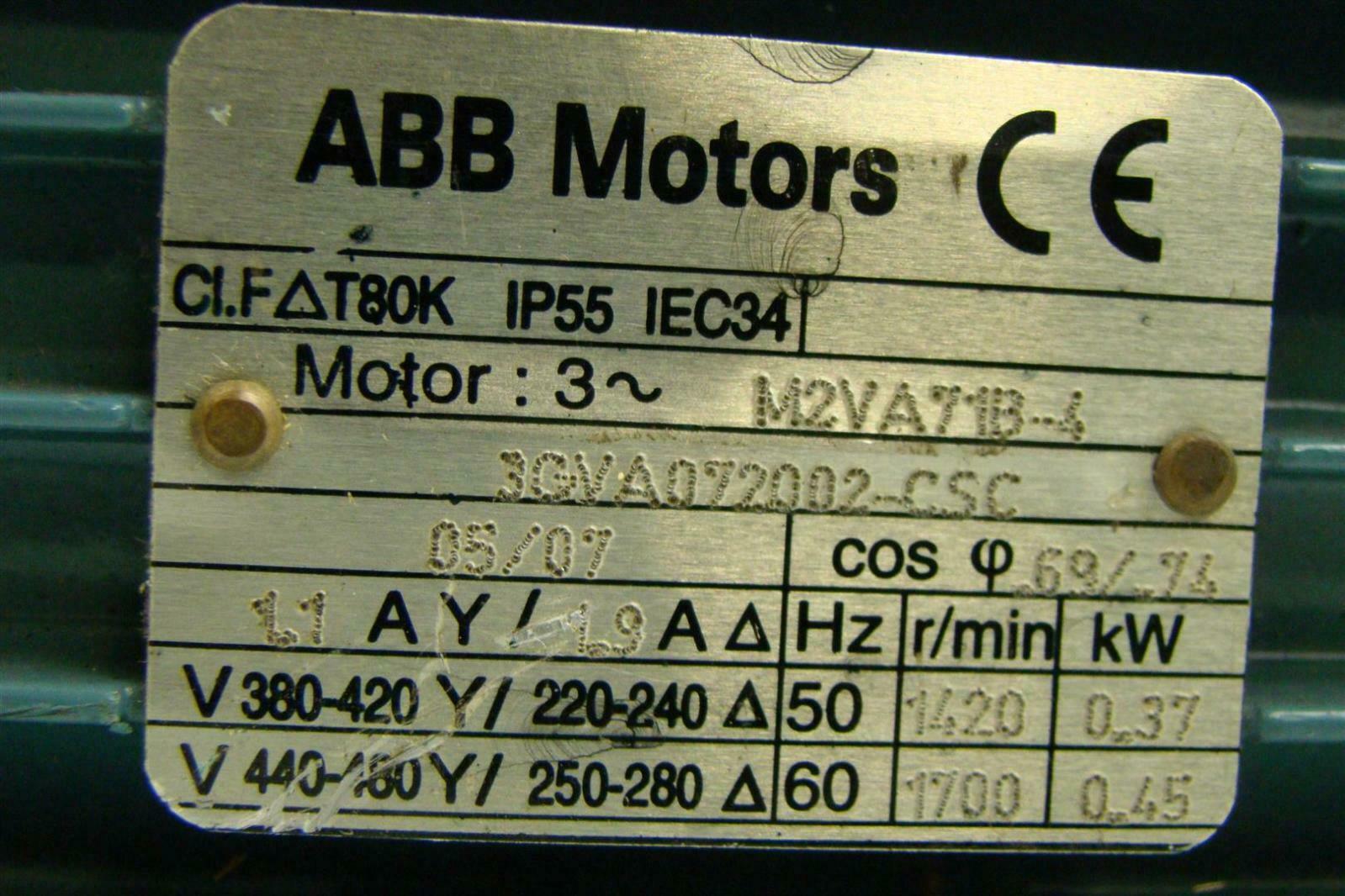ABB motor eléctrico, 250/440V, 60Hz,1700 Rpm, .45Kw, .60Hp, 1.25"X.55 ...