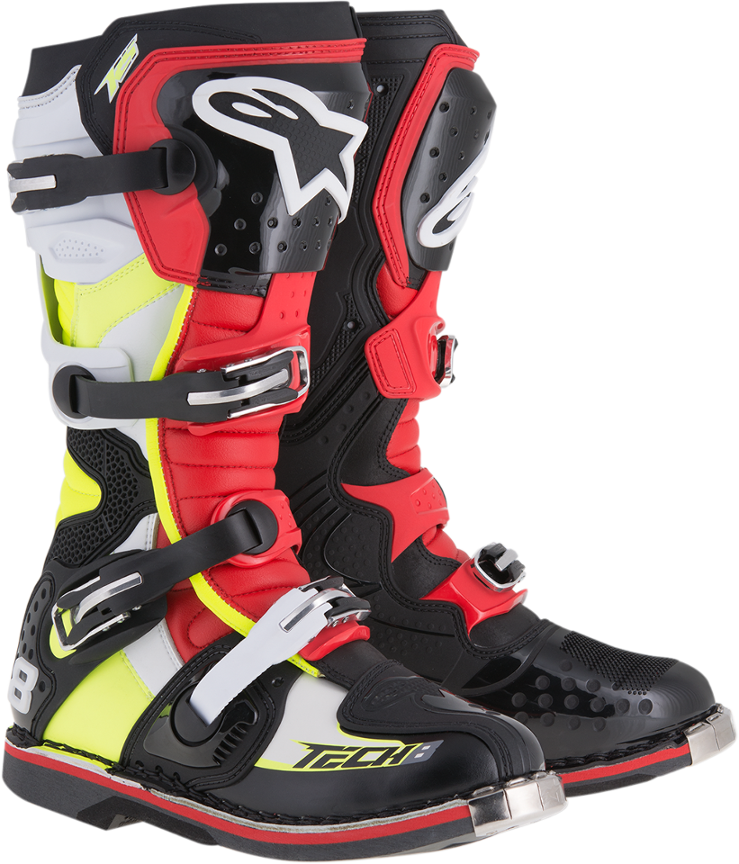 Mens Alpinestars Tech 8 RS Black Red Yellow Leather Motorcycle Off road ...