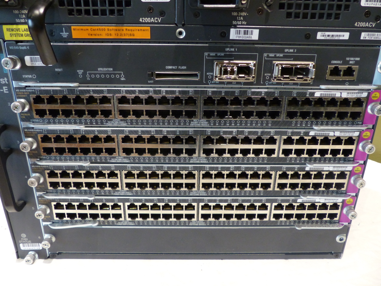 CISCO WS-C4506-E CATALYST 4500 6-SLOT CHASSIS PWR-C45-4200ACV WS-X4648 ...