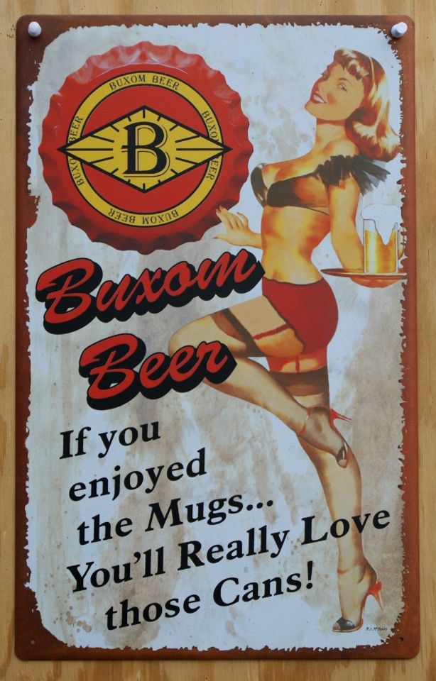 Buxom Beer Tin Sign Pin Up Girl Home Bar Signs Brewery Barmaid Alcohol
