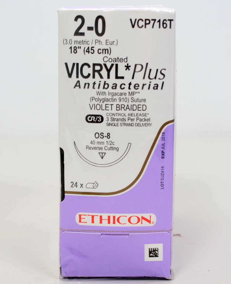 Vicryl Plus 2-0 Suture 18" (45cm) OS-8 40mm 1/2c 2Dz New Sealed VCP716T ...