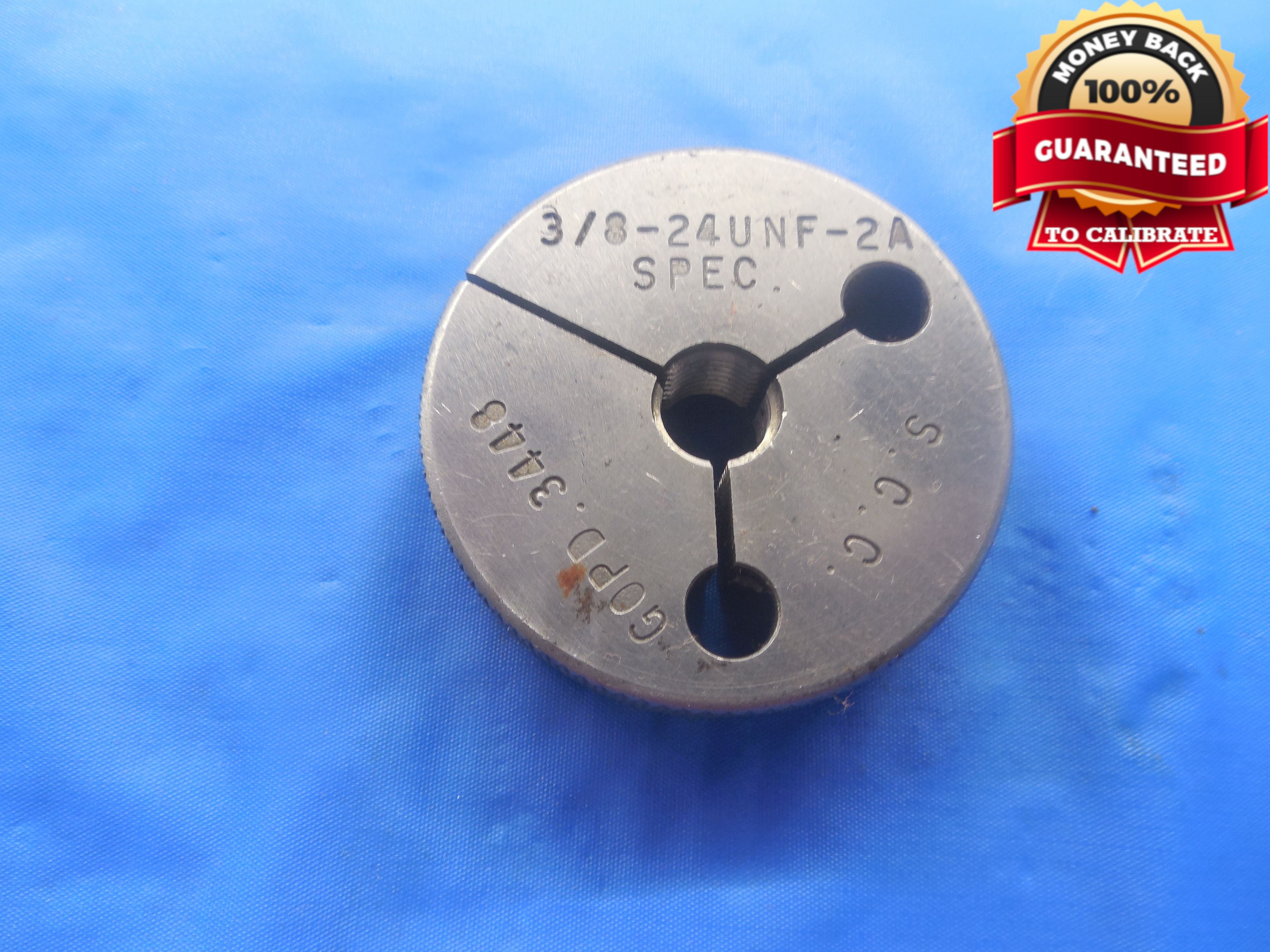 3 8 24 UNF 2A SPECIAL 002 UNDERSIZE THREAD RING GAGE 375 373 GO ONLY
