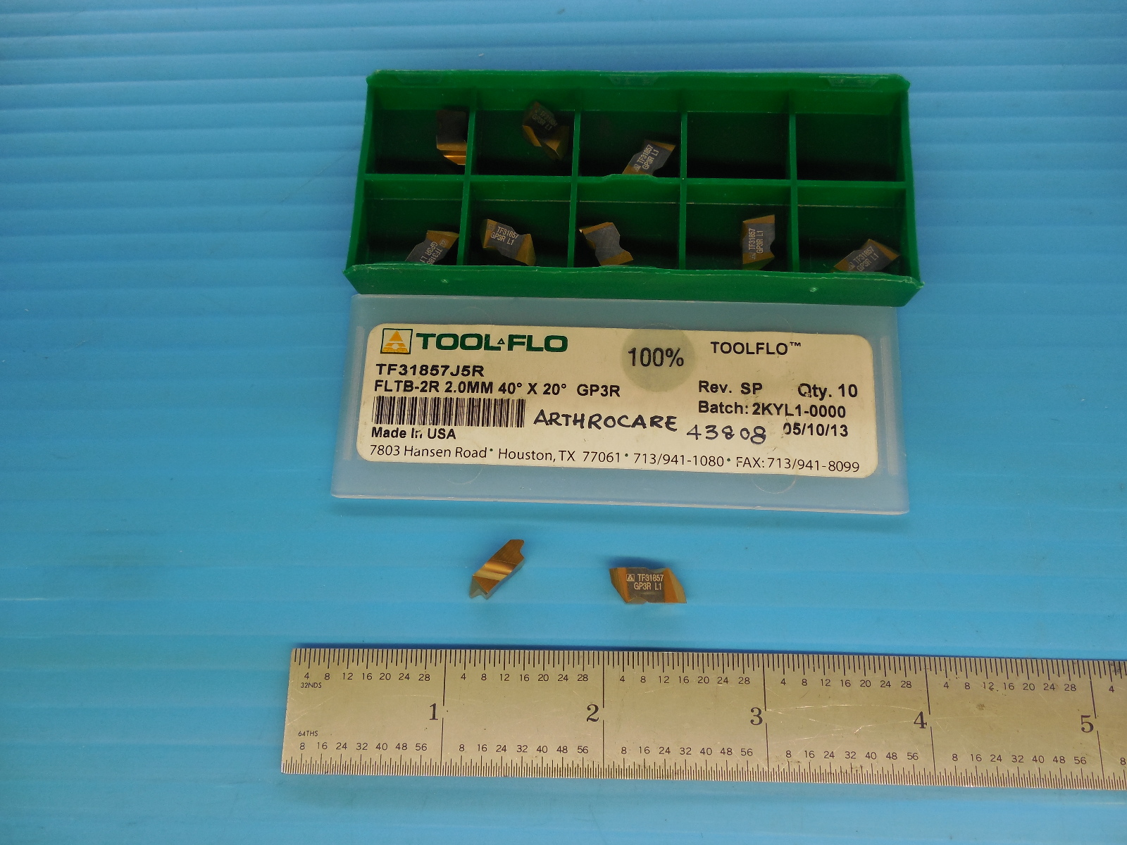 10PC TOOL FLO TF31857J5R FLTB 2R 2.0 MM 40° X 20° GP3R CARBIDE TOP ...