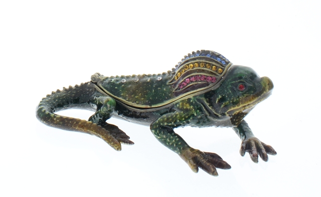 Jeweled Green Lizard Crystal Ciel Hinged Collectible Trinket Box ...