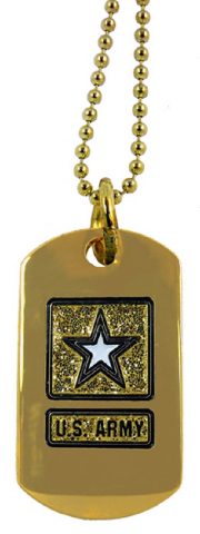 Dog Tag Key Chain Ladies Necklace Engrave-Able Military Army Gold Tone ...