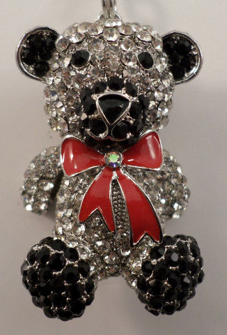 Rhinestone Bling Teddy Bear with Red Bow Key Chain Purse Fob ...