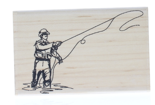 Man Fly Fishing in the River Stampington And Co Wooden Rubber Stamp ...