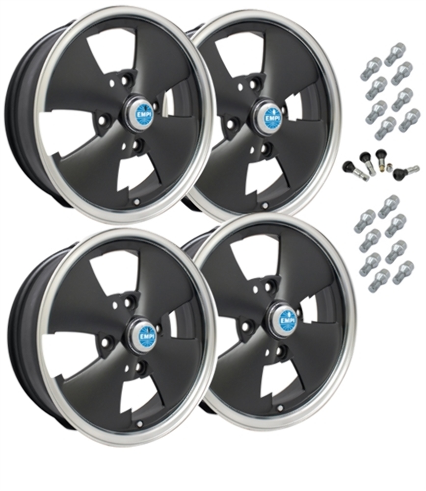 10-1092 EMPI 4-SPOKE WHEEL PACKAGE, 4-LUG VW BUG, GHIA, TYPE 3, 4PC SET ...