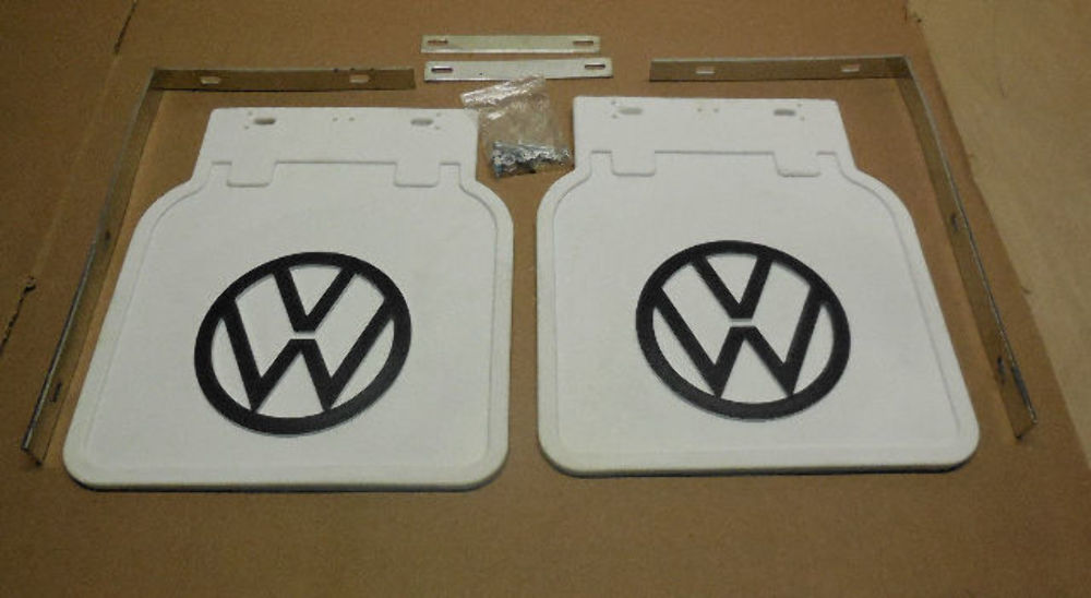 VW BUG MUD FLAPS,PAIR 1950-ON, FITS ALL BUGS, WHITE WITH BRACKETS ...
