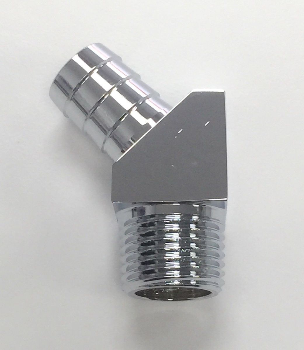 Hot Rod Chrome Aluminum 45 Deg Heater Hose Fitting 5 8 Hose X 1 2 NPT
