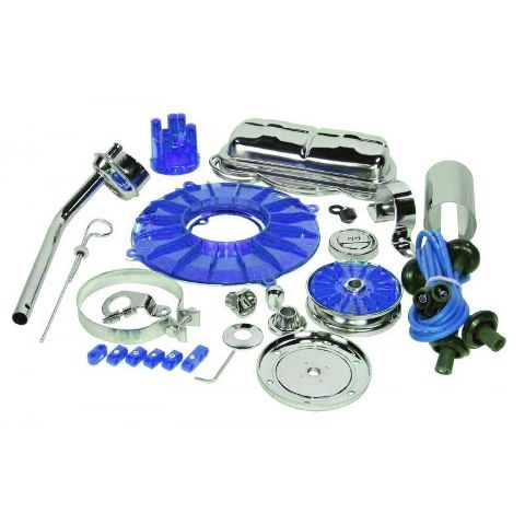 EMPI Engine Trim Super Chrome / BLUE Dress Up Kit VW Bug Buggy VW ...